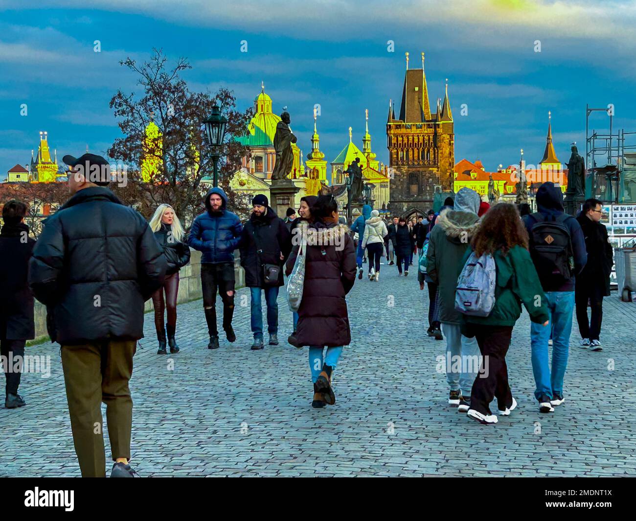 Prague, Czech Republic, Large Crowd People, Tourists Visiting, Street ...