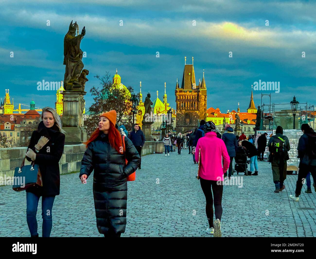 Prague, Czech Republic, Large Crowd People, Tourists Visiting, Street ...