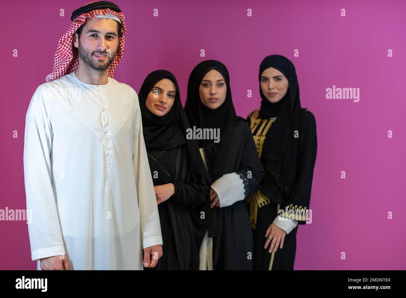Group portrait of young Muslim people Arabian men with three Muslim ...