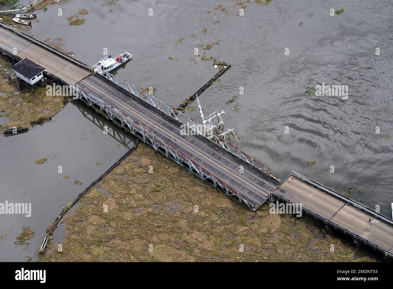 A damaged bridge is seen in the aftermath of Hurricane Ida in Lafitte ...