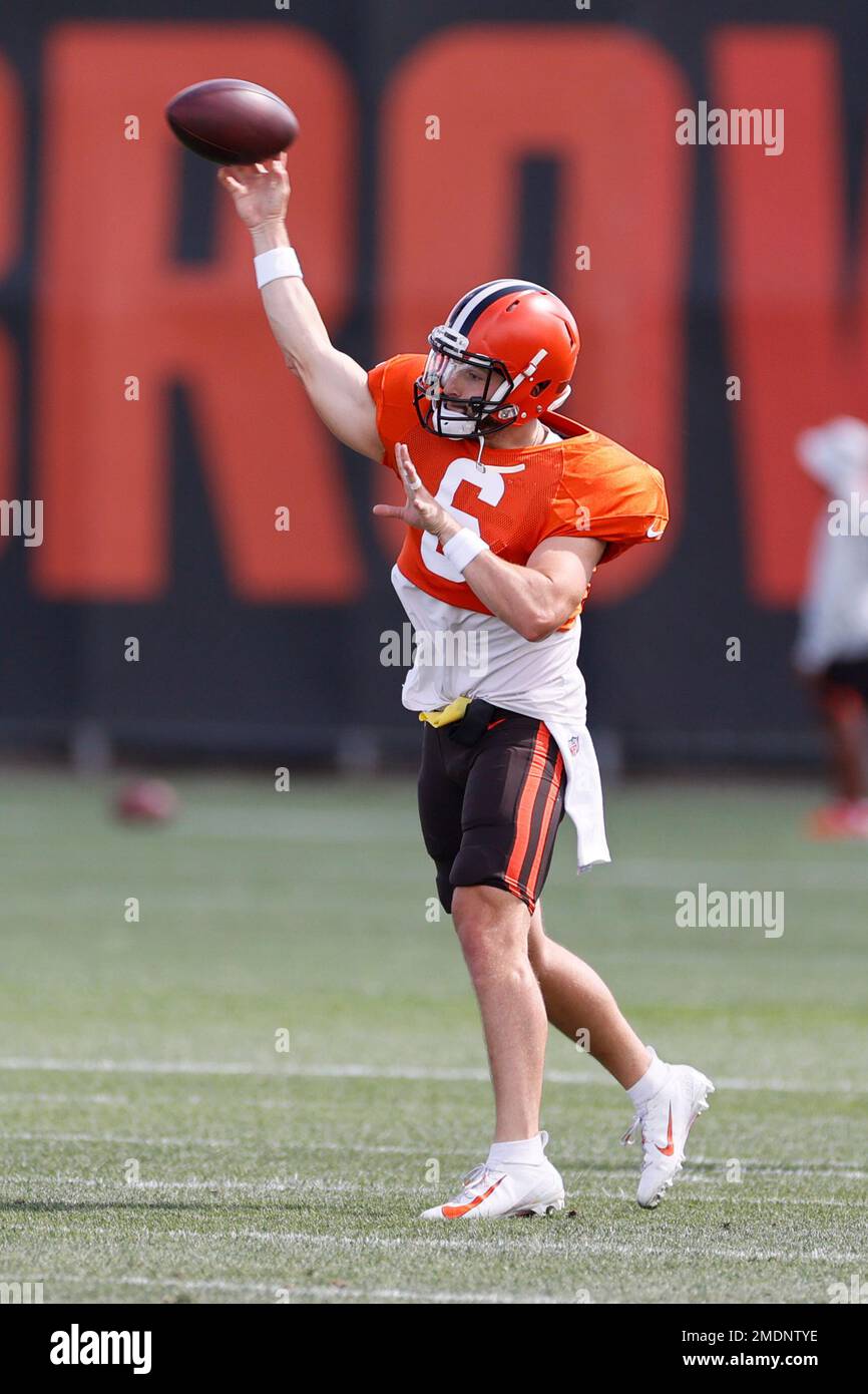 Cleveland Browns quarterback Baker Mayfield throws a pass during an NFL ...