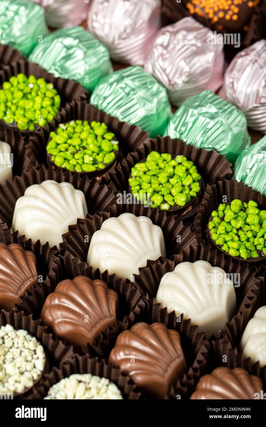 Chocolate. Fine chocolate varieties with white, dark and milk chocolate ...