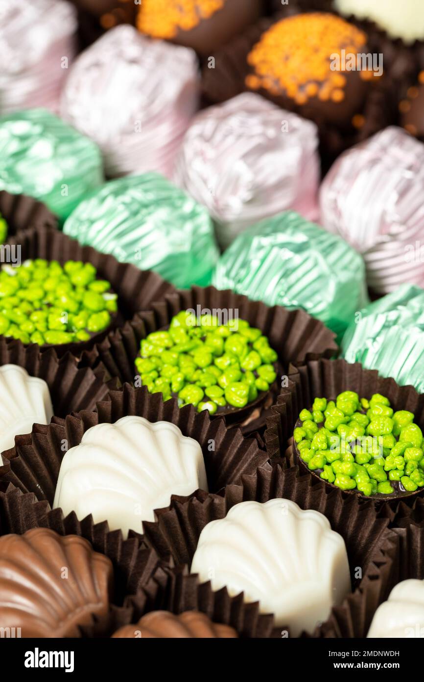 Chocolate. Fine chocolate varieties with white, dark and milk chocolate ...