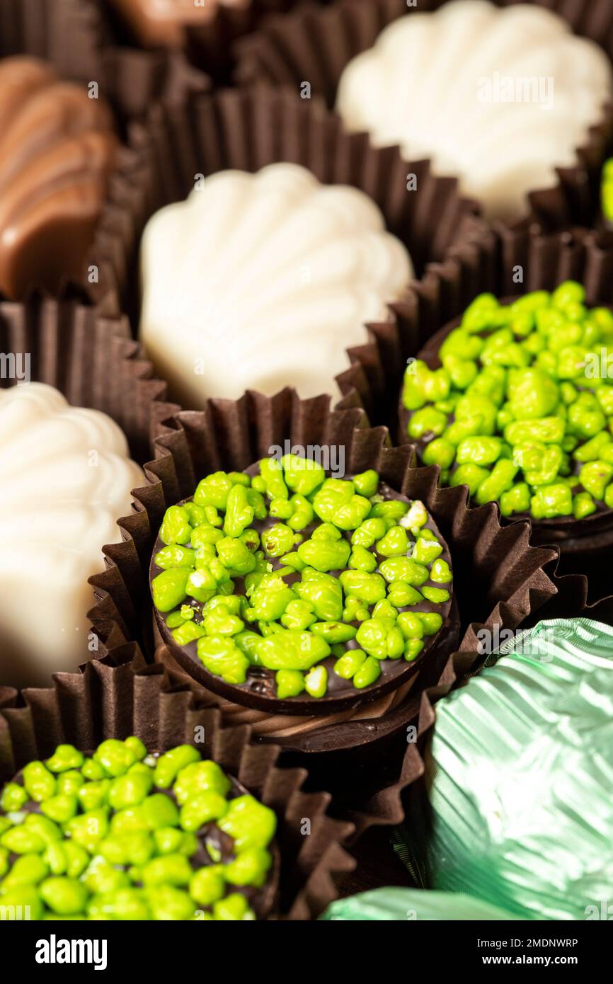 Chocolate. Fine chocolate varieties with white, dark and milk chocolate ...