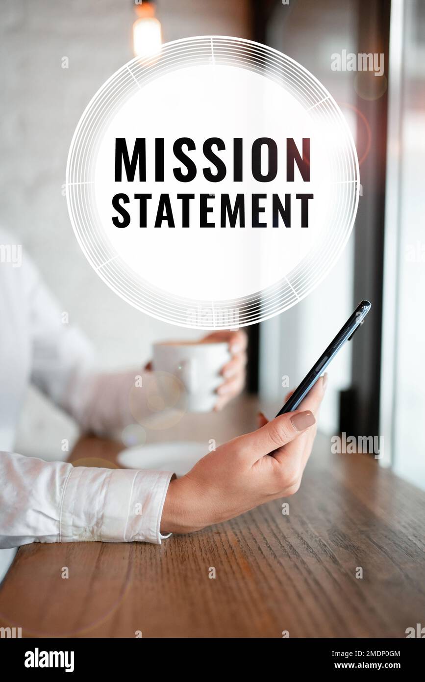 Hand writing sign Mission Statement. Word Written on Formal summary of ...