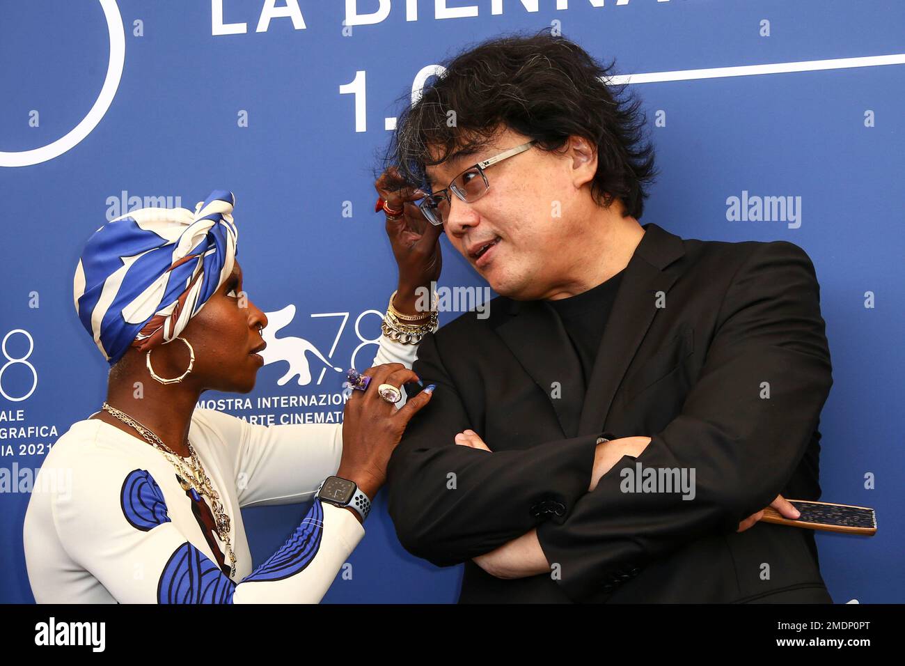 Cynthia Erivo, left, and Jury president Bong Joon Ho pose for ...