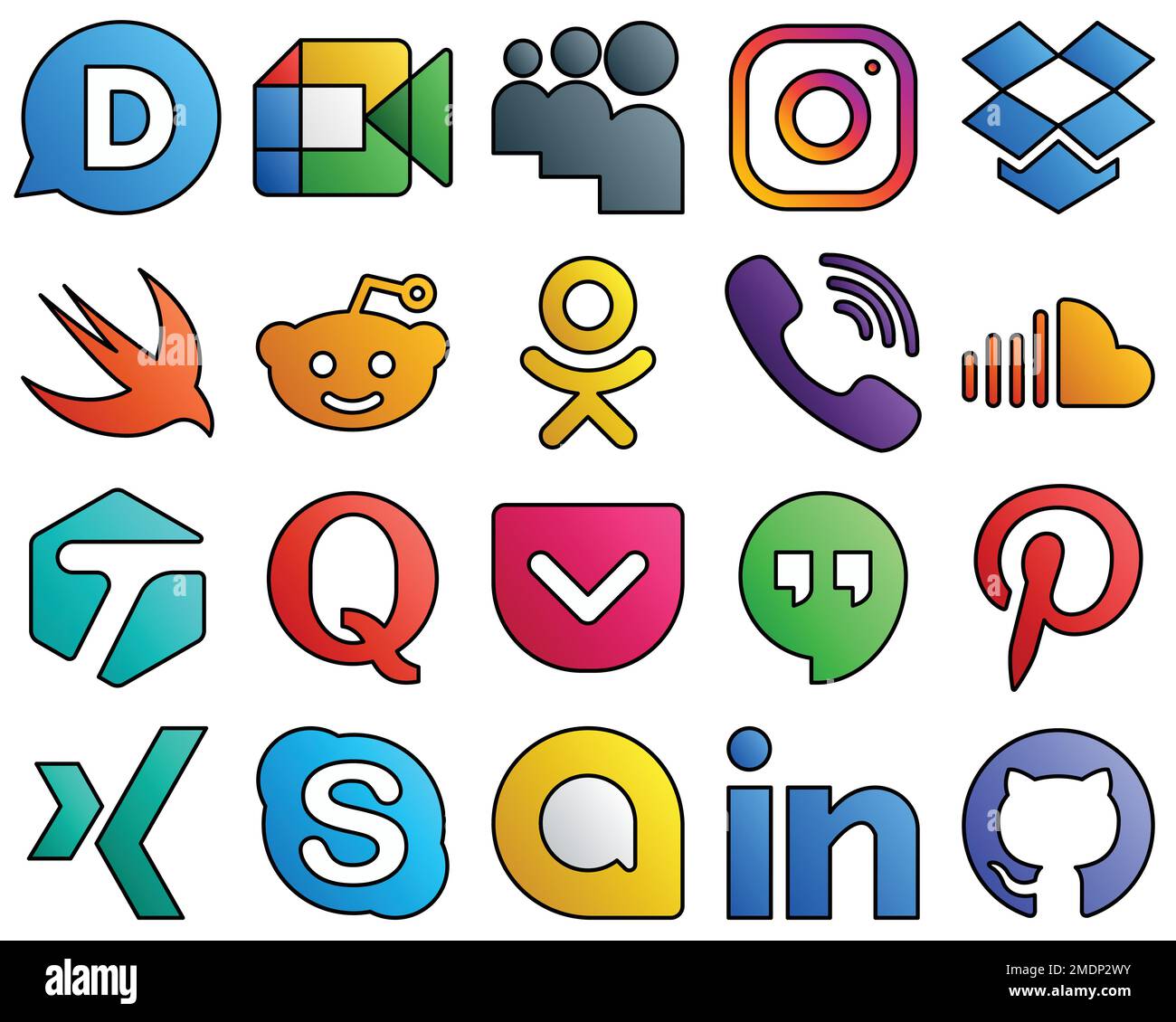 Filled Line Style Social Media Icons music. soundcloud. dropbox and viber 20 Versatile icons ...