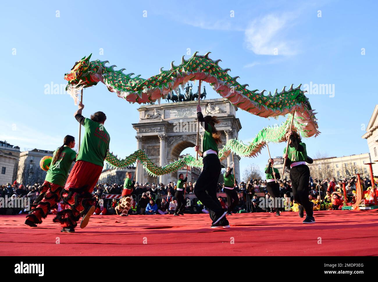 Milan, Italy. 22nd Jan, 2023. People perform dragon dance in ...