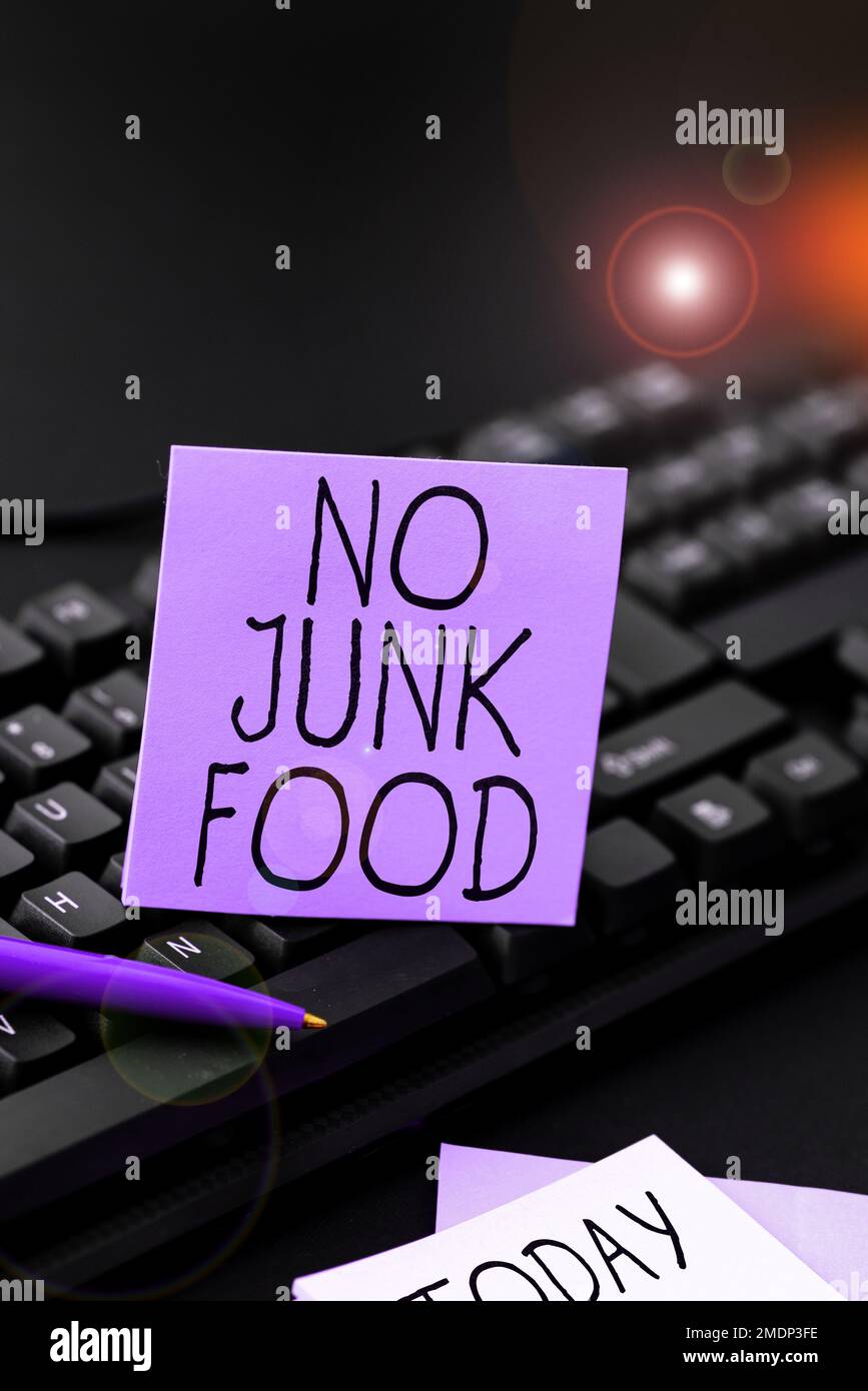 Writing displaying text No Junk Food. Word Written on Stop eating ...