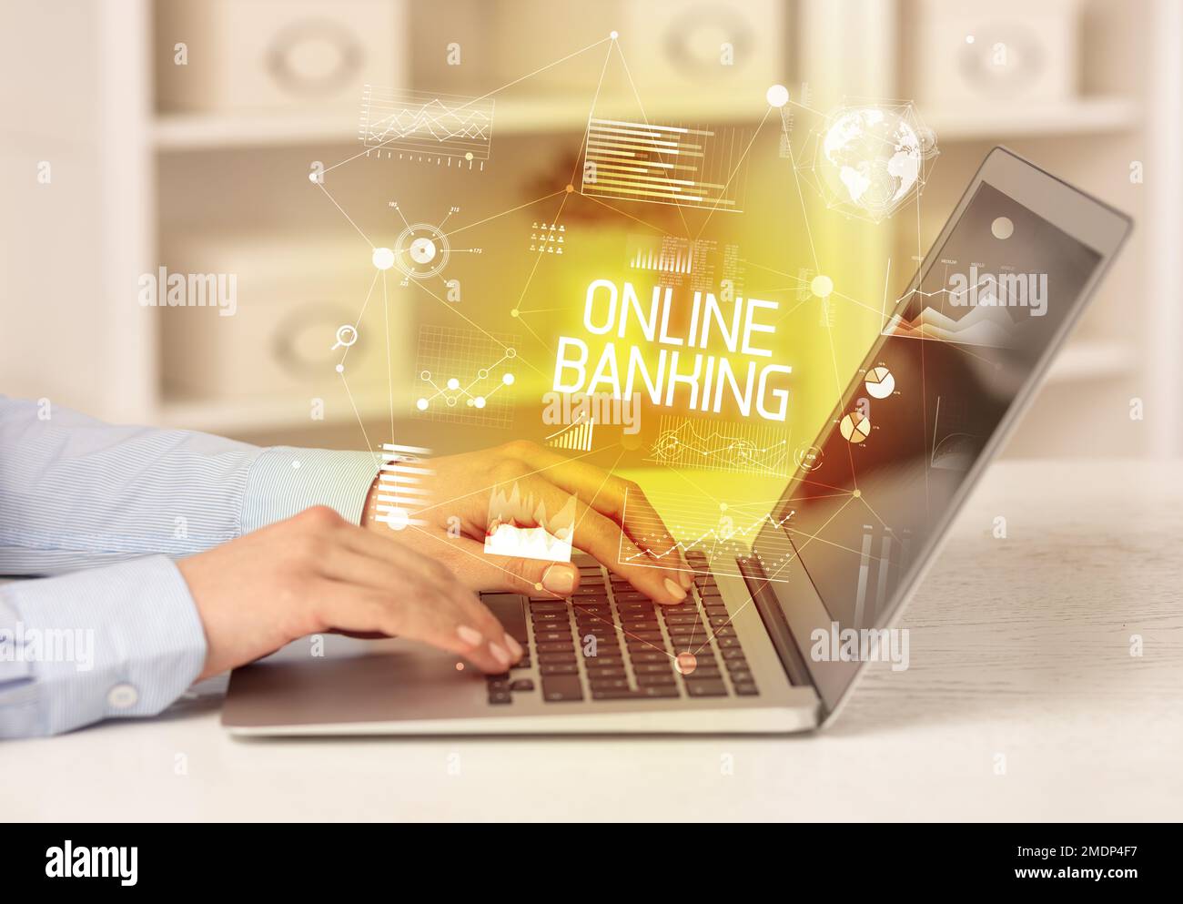 Side view of a business person working on laptop Stock Photo - Alamy
