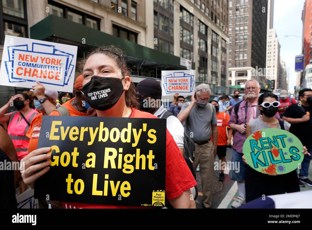 Activist rally during a demonstration and march, Tuesday, Aug. 31, 2021 ...