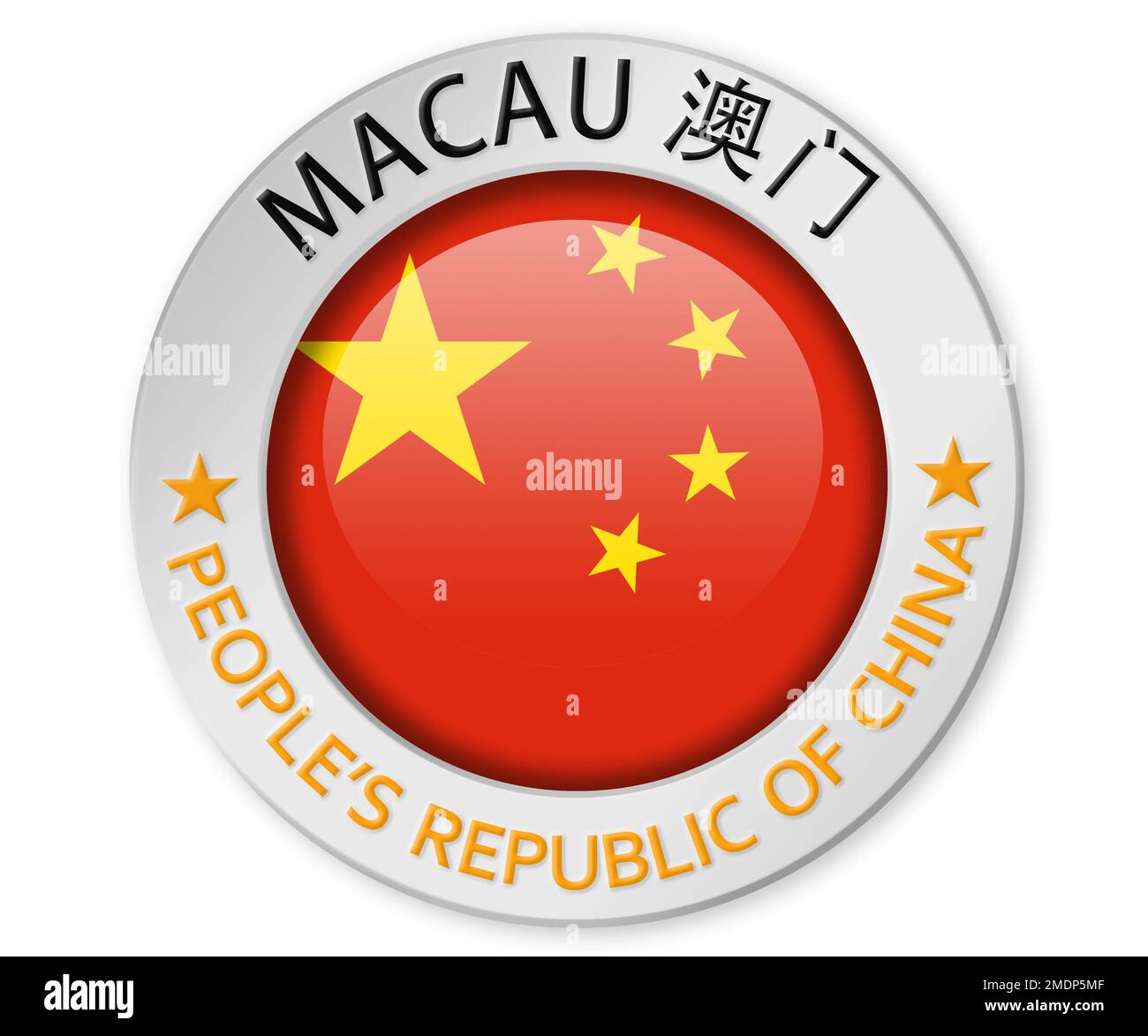 Silver badge with Macau province and China flag, 3d rendering Stock ...