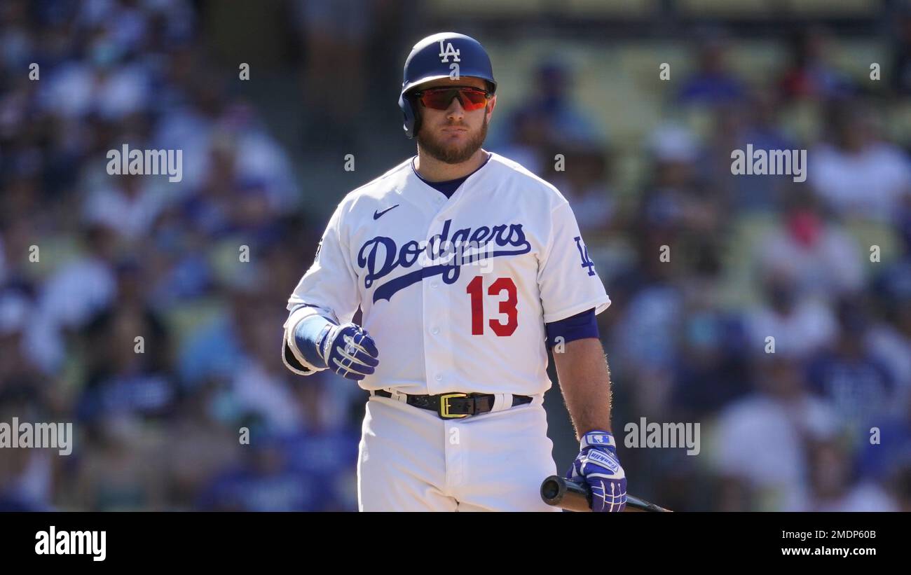 Los Angeles Dodgers' Max Muncy stands at home plate before batting ...