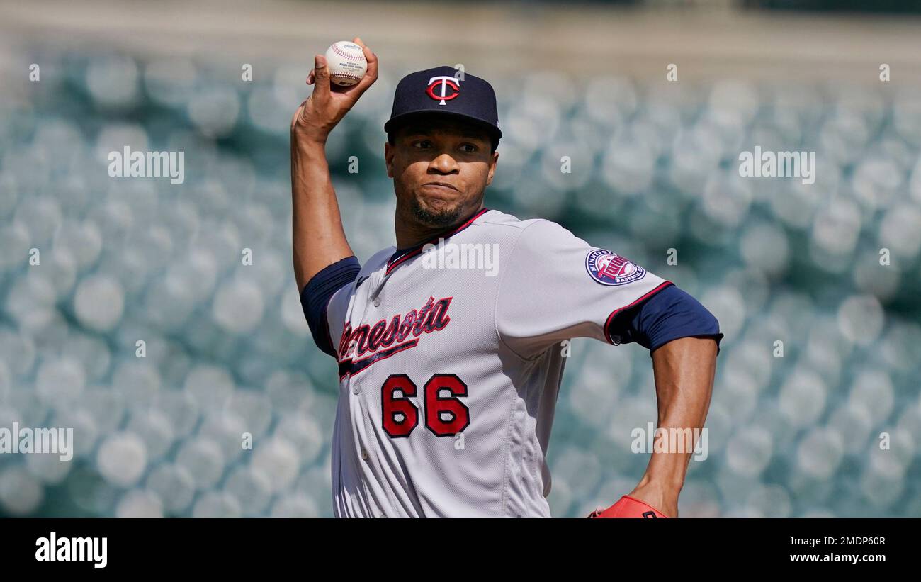 Minnesota Twins' Jorge Alcala plays during a baseball game, Monday, Aug ...