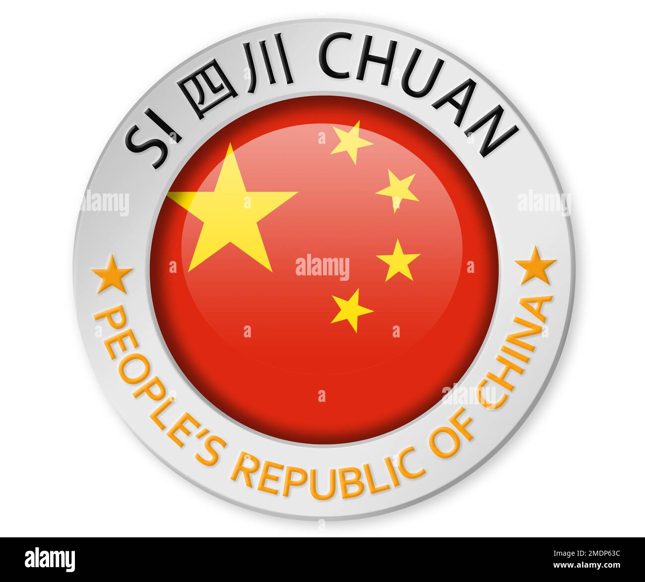 Silver badge with Sichuan province and China flag, 3d rendering Stock ...