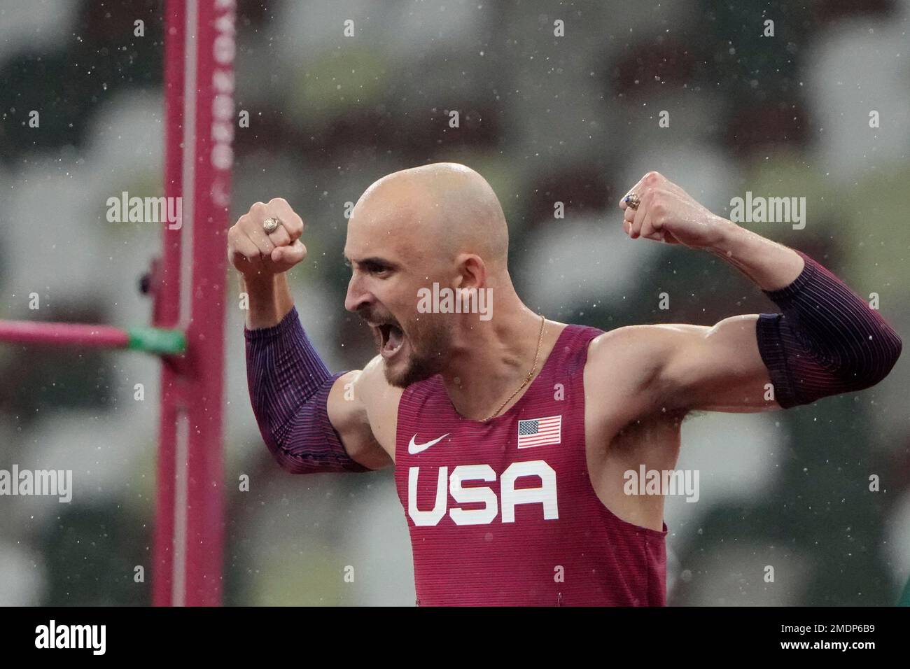 Sam Grewe of the United States reacts in the men's high jump T63 final ...