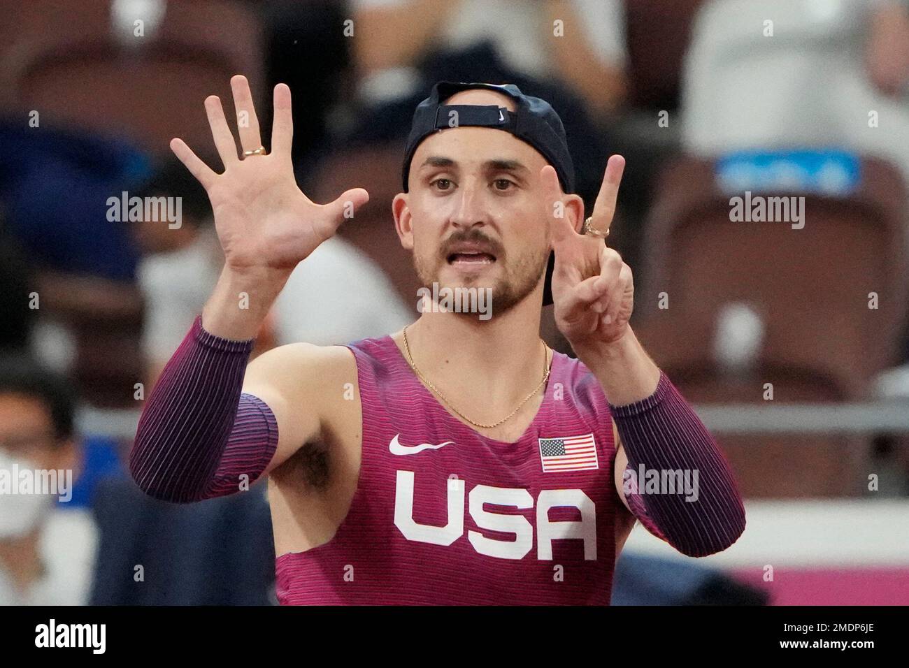 Sam Grewe of the United States gestures before the men's high jump T63 ...