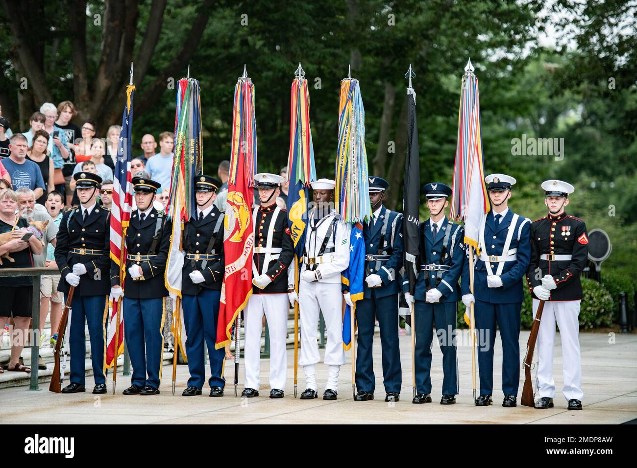 A Joint Forces Color Guard team supports an Armed Forces Full Honors ...
