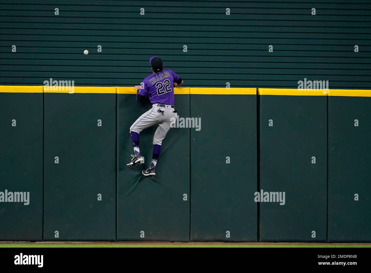 Colorado Rockies center fielder Sam Hilliard watches a solo home run by ...
