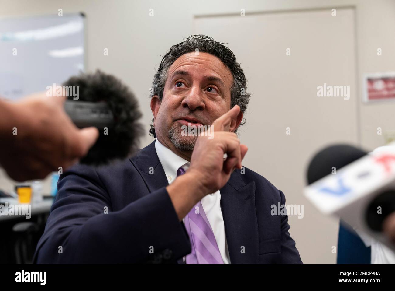 Attorney James Hodes speaks with reporters after an arraignment hearing ...