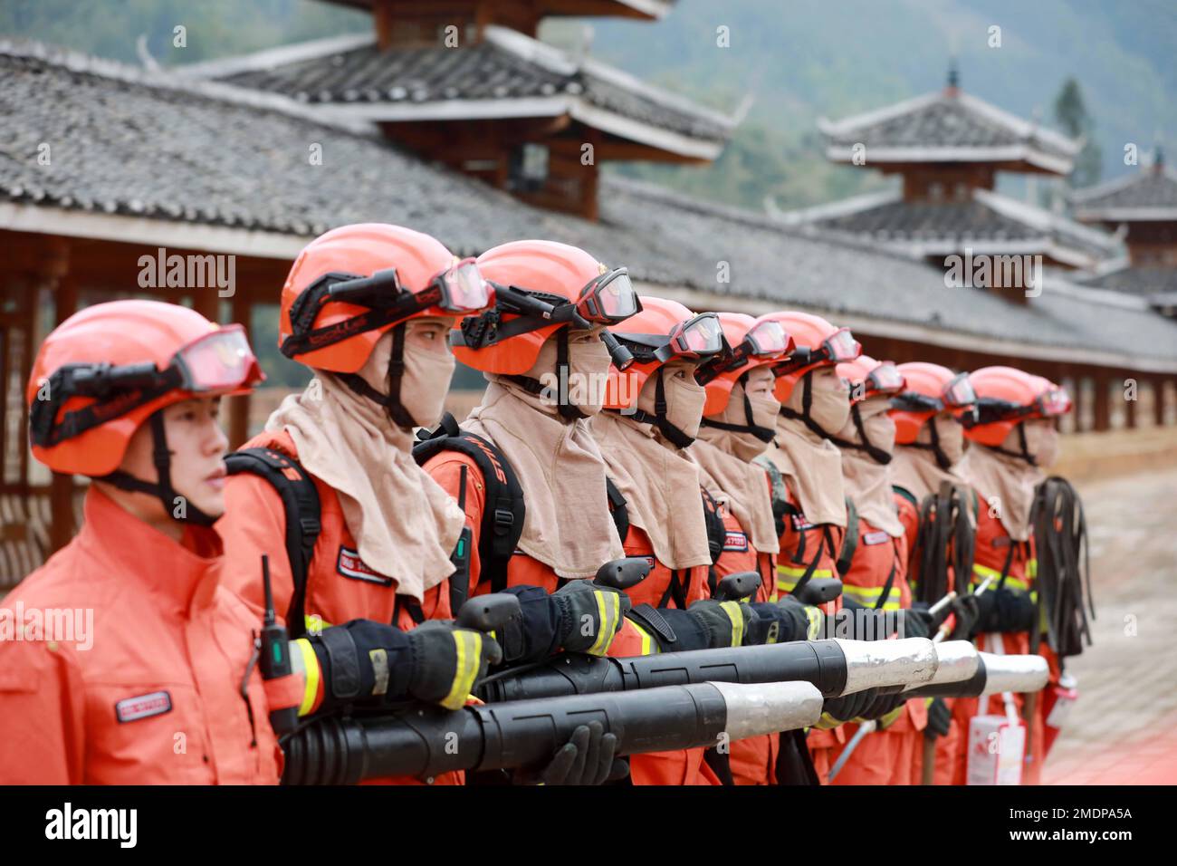 LIUZHOU, CHINA - JANUARY 23, 2023 - Forest firefighters display a new ...