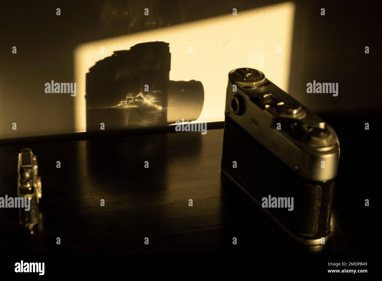FED IV, Fed 4, 35mm camera in sunlight with shadows thrown on a wall ...