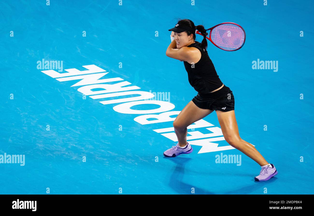Lin Zhu of China in action against Victoria Azarenka of Belarus during ...