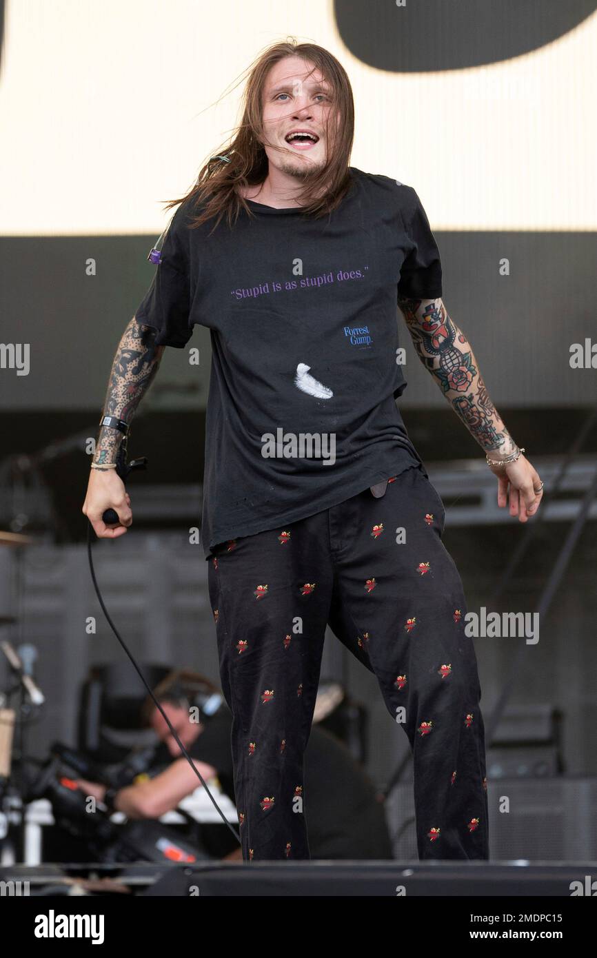 Ben Barlow of Neck Deep performs of the Public at the Reading Music ...