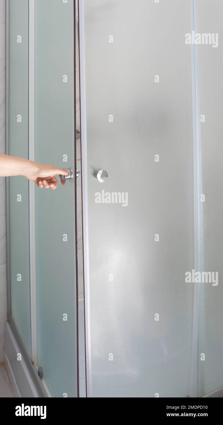 Modern glass shower with transparent walls in the bathroom, stylish ...