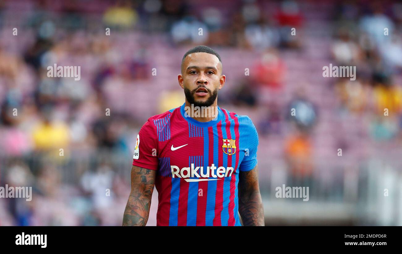 Barcelona's Memphis Depay looks on during the Spanish La Liga soccer ...