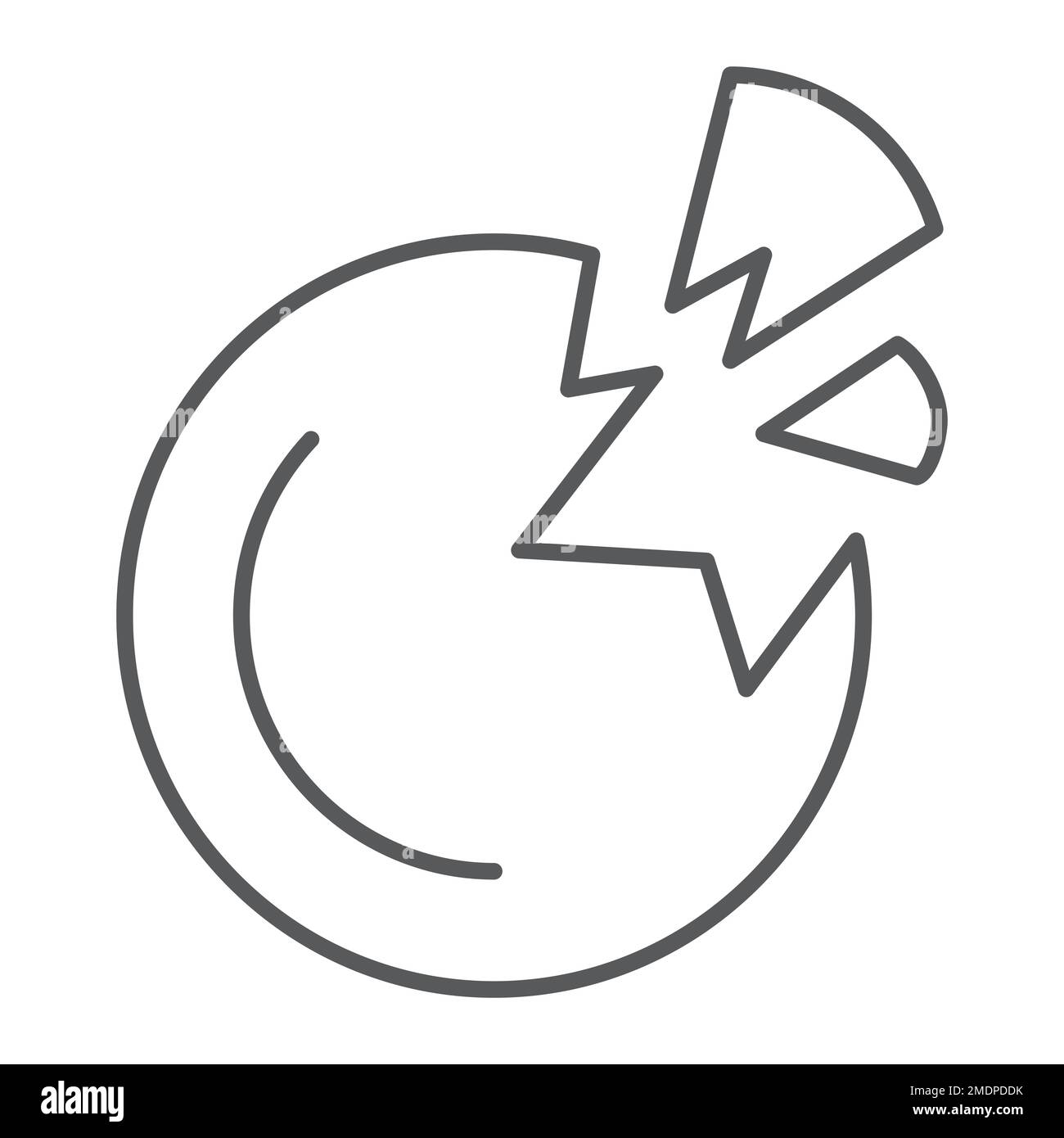 Destroyed planet thin line icon, space and science, broken planet sign ...