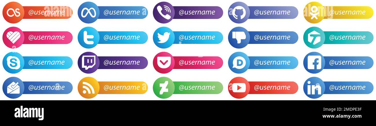 Follow me Social Network Platform Card Style Icons 20 pack such as ...