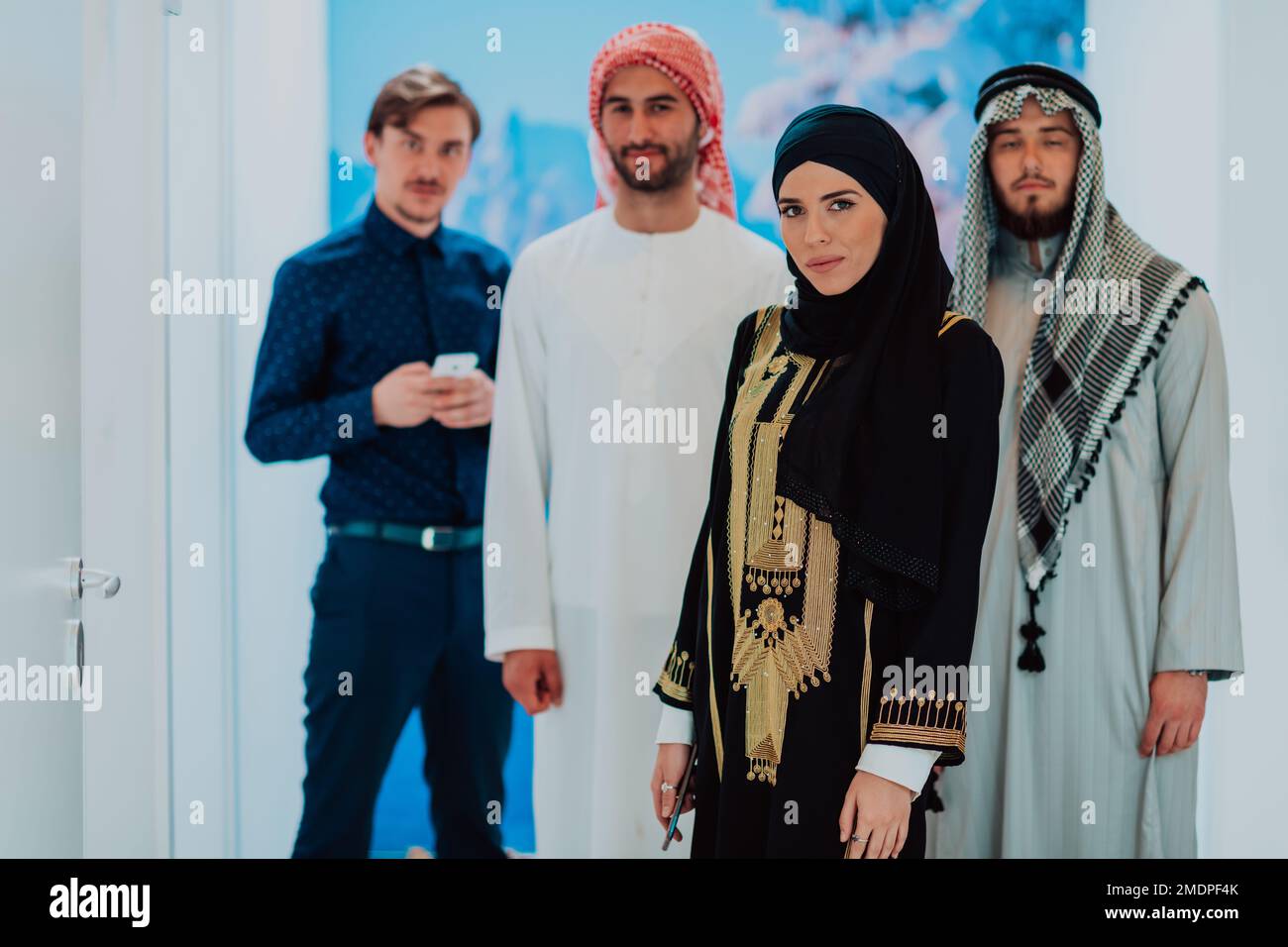 Group portrait of muslim businessmen and businesswoman Stock Photo - Alamy