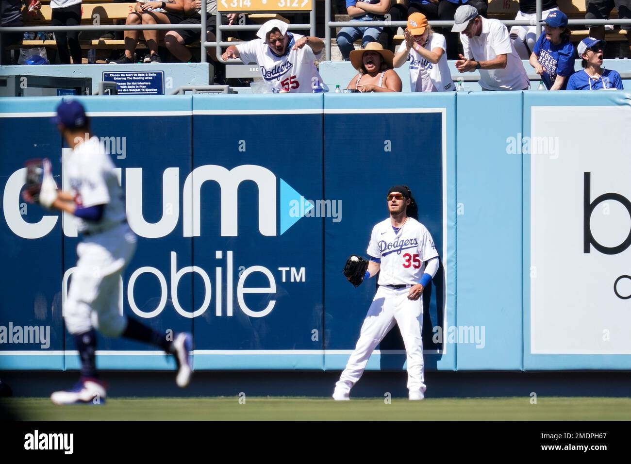 Los Angeles Dodgers center fielder Cody Bellinger (35) reacts after ...