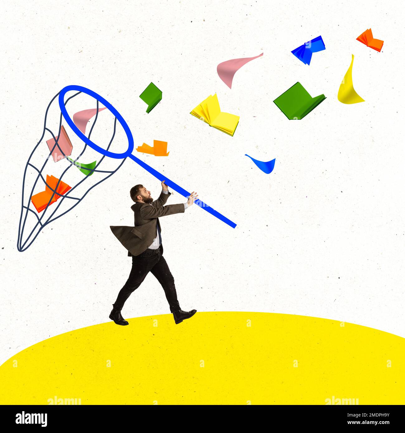 Contemporary art collage, modern design. Man walking with drawn ...