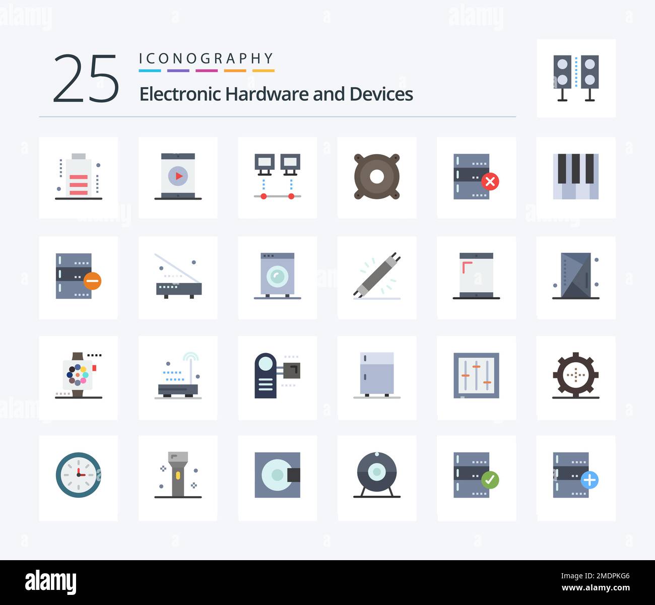 Devices 25 Flat Color icon pack including data. speaker. computers ...