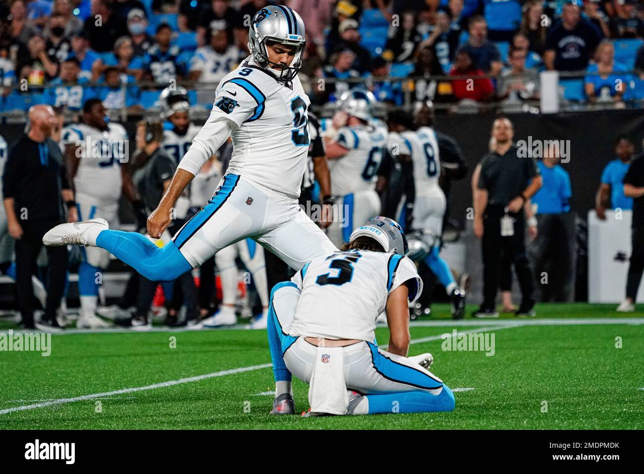 Carolina Panthers kicker Ryan Santoso plays against the Pittsburgh ...
