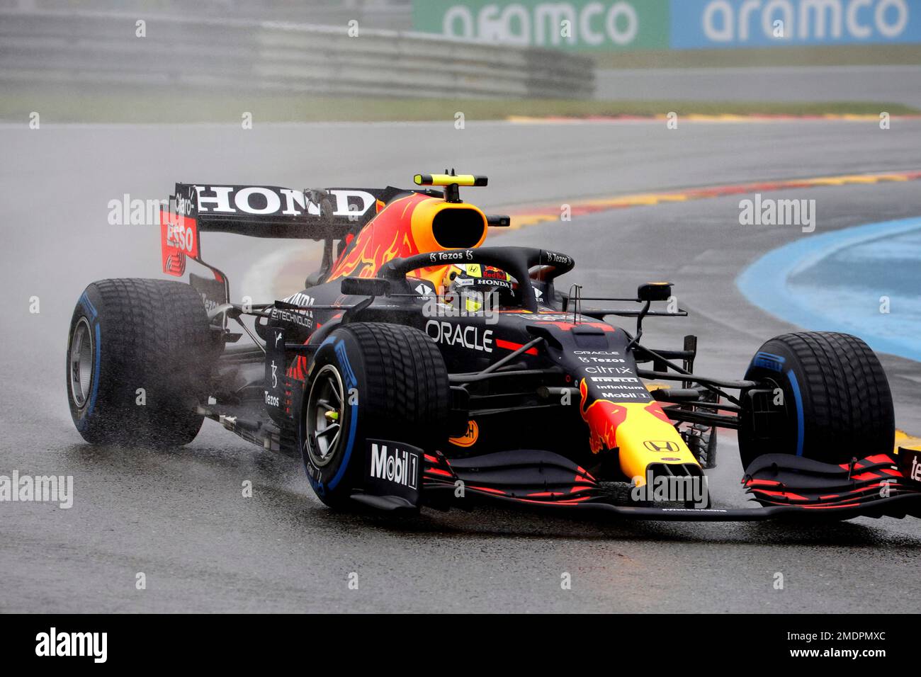 Red Bull driver Sergio Perez of Mexico steers his car during the Formula One Grand Prix at the ...
