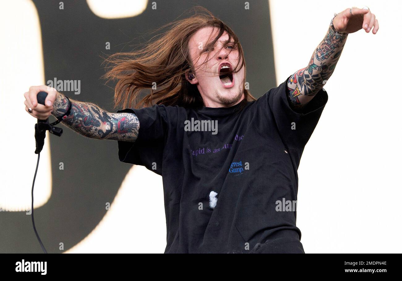 Ben Barlow of Neck Deep performs of the Public at the Reading Music ...