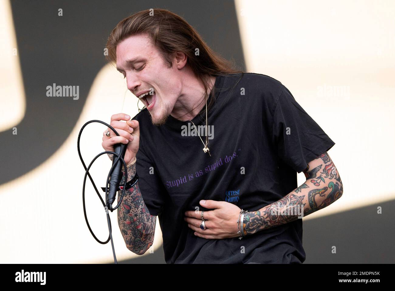 Ben Barlow of Neck Deep performs of the Public at the Reading Music ...