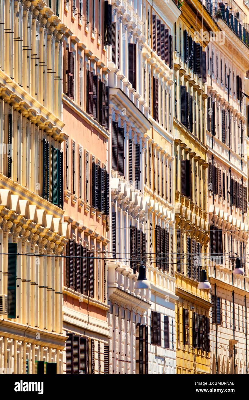 Facades of traditional roman apartment buildings, Rome, Italy Stock ...