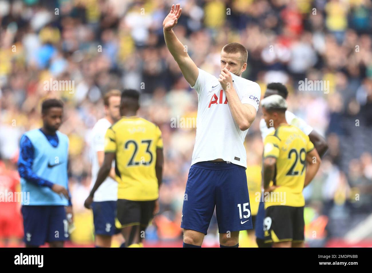 Tottenham's Eric Dier greets supporters after the English Premier ...
