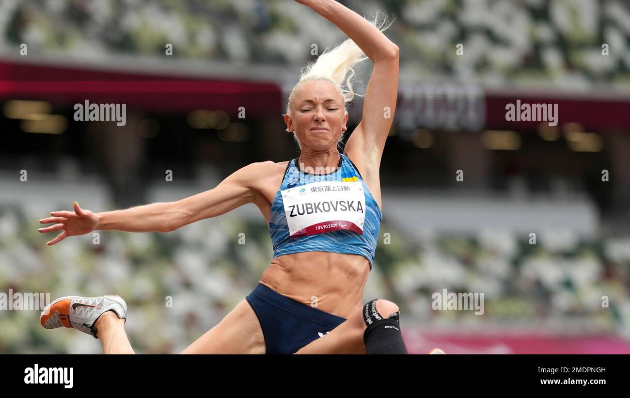 Ukraine's Oksana Zubkovska competes in the women's T12 long jump final ...
