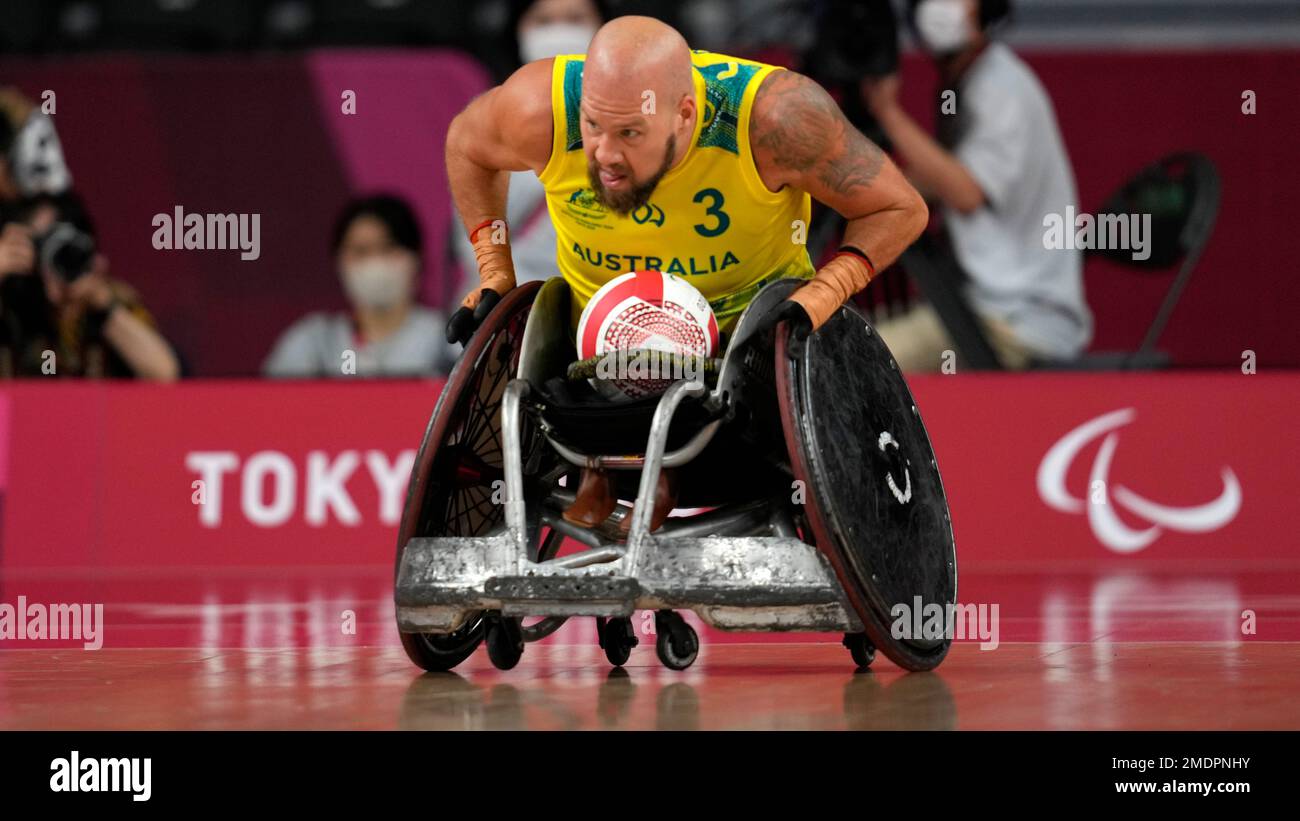 Australia's Ryley Batt moves the ball during the wheelchair rugby ...