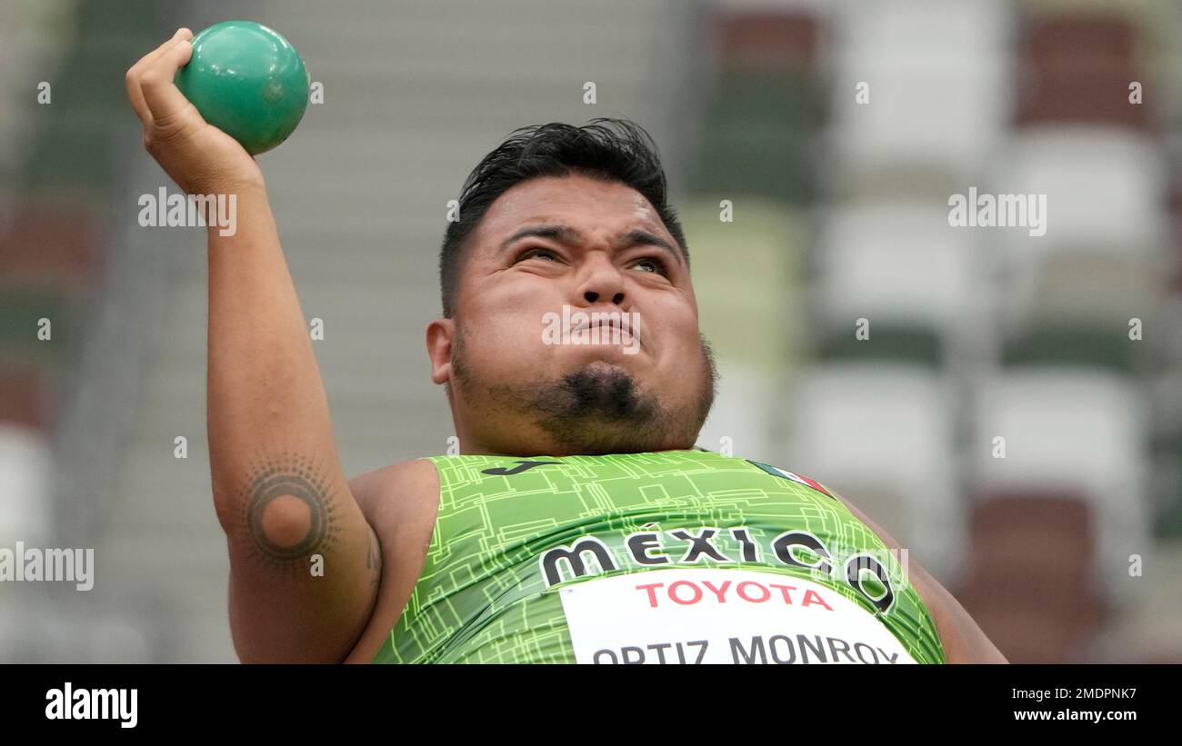 Mexico's Erick Ortiz Monroy competes in the men's F53 seated shot put ...