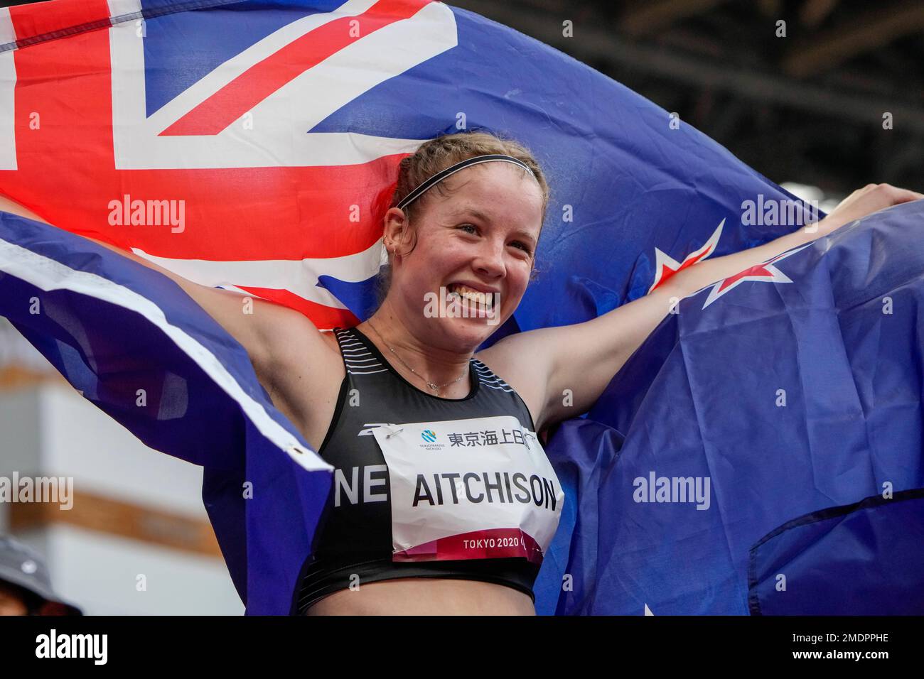 New Zealand's Danielle Aitchison celebrates after her second place ...