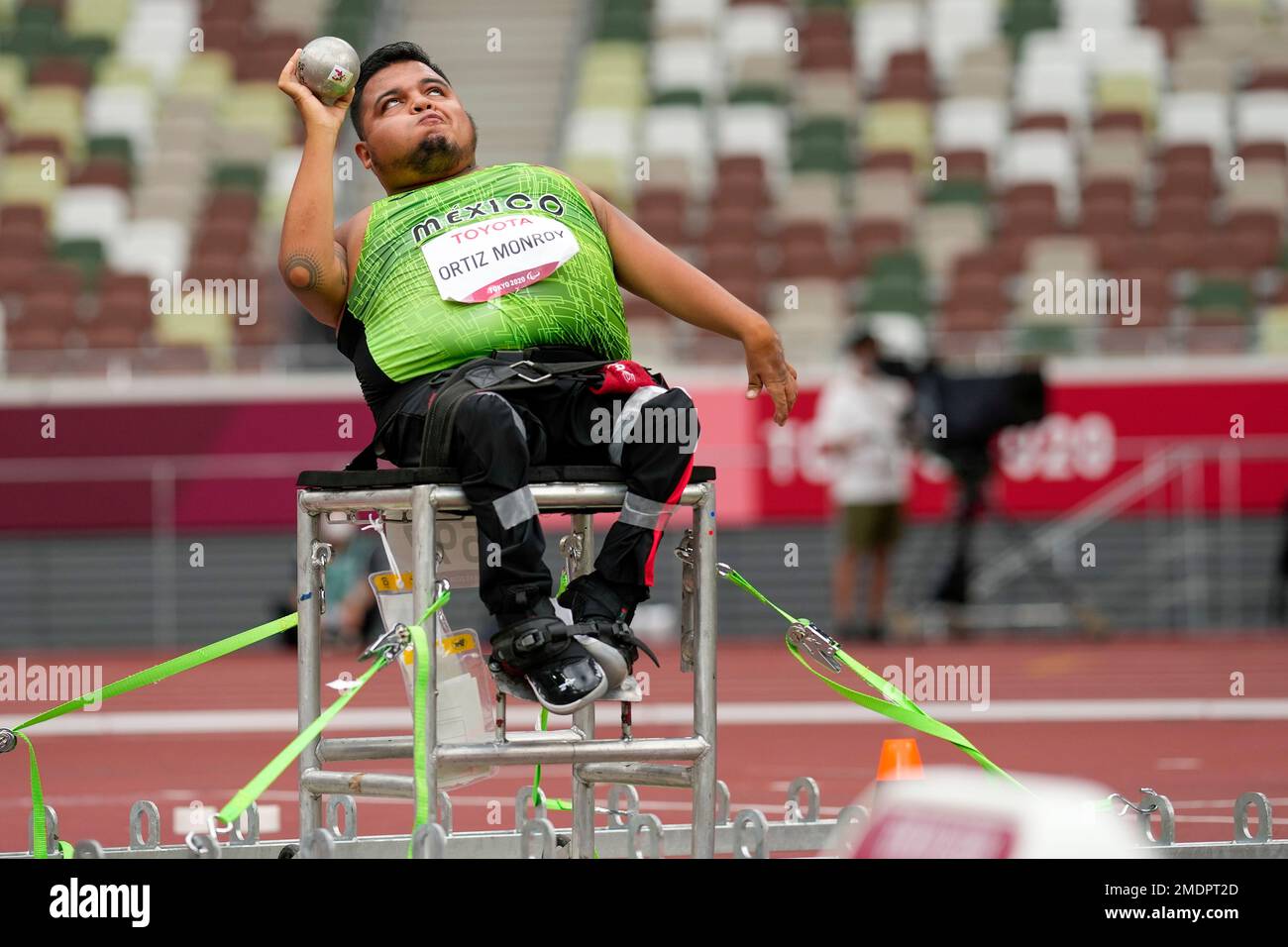 Mexico's Erick Ortiz Monroy competes in the men's F53 seated shot put ...