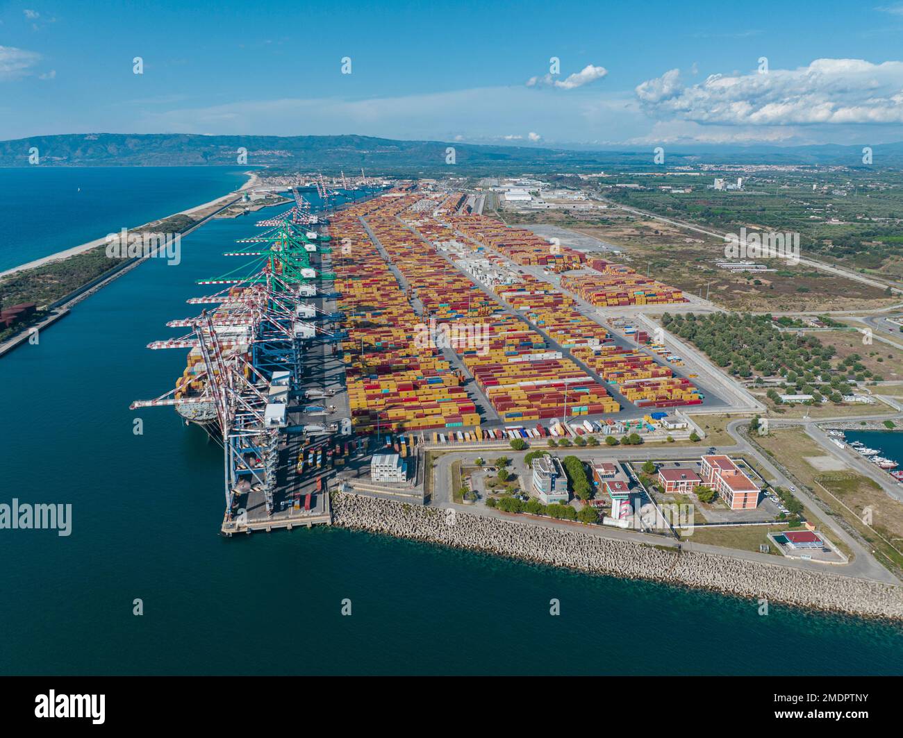 Aerial view of the port of Gioia Tauro, Calabria Italy. Goods loading ...
