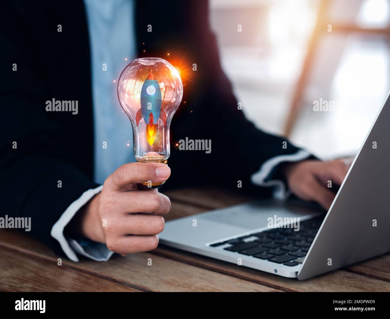Startup business concept. Launching up the rocket, 3d graphic in ...