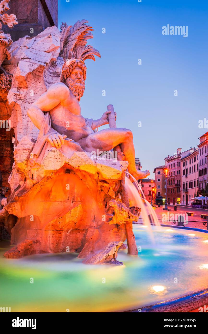 Piazza Navona, Rome. Ganges River detail of Fountain of the four Rivers ...